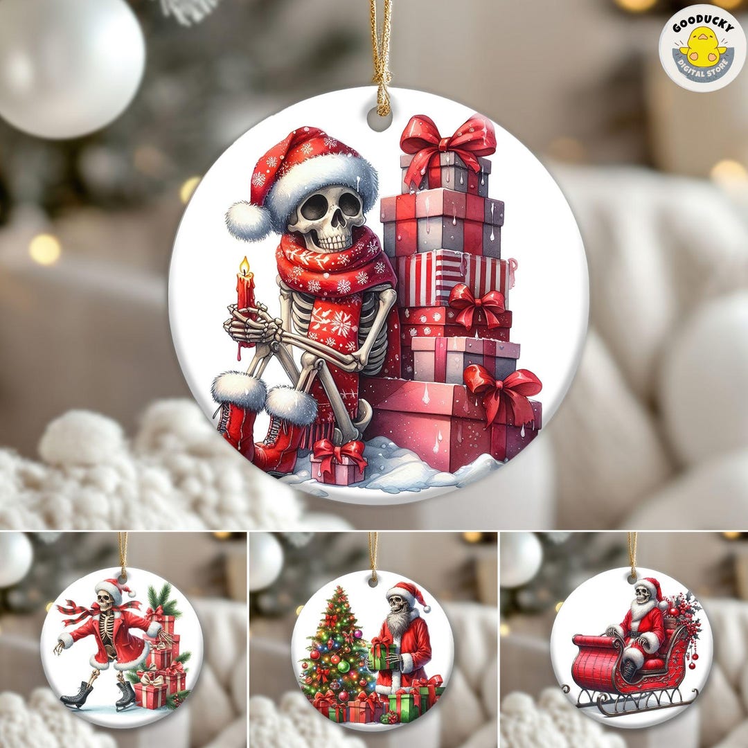 Christmas Skeletons Ornament Designs, 20 PNG Funny Skeleton Christmas ...