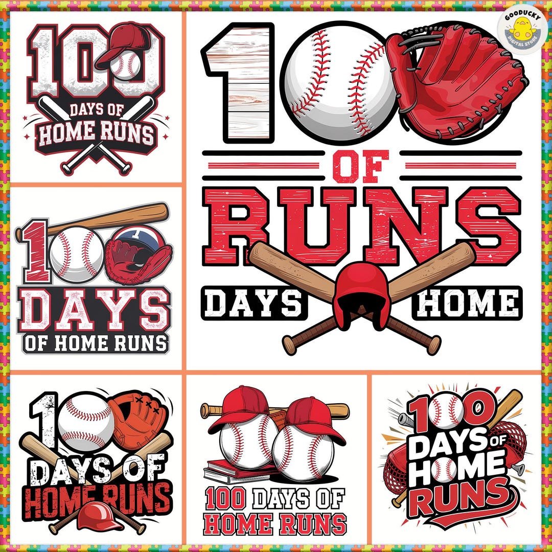 100 Days of Home Runs Clipart, 10 PNG 100 Days Baseball Clipart, School ...