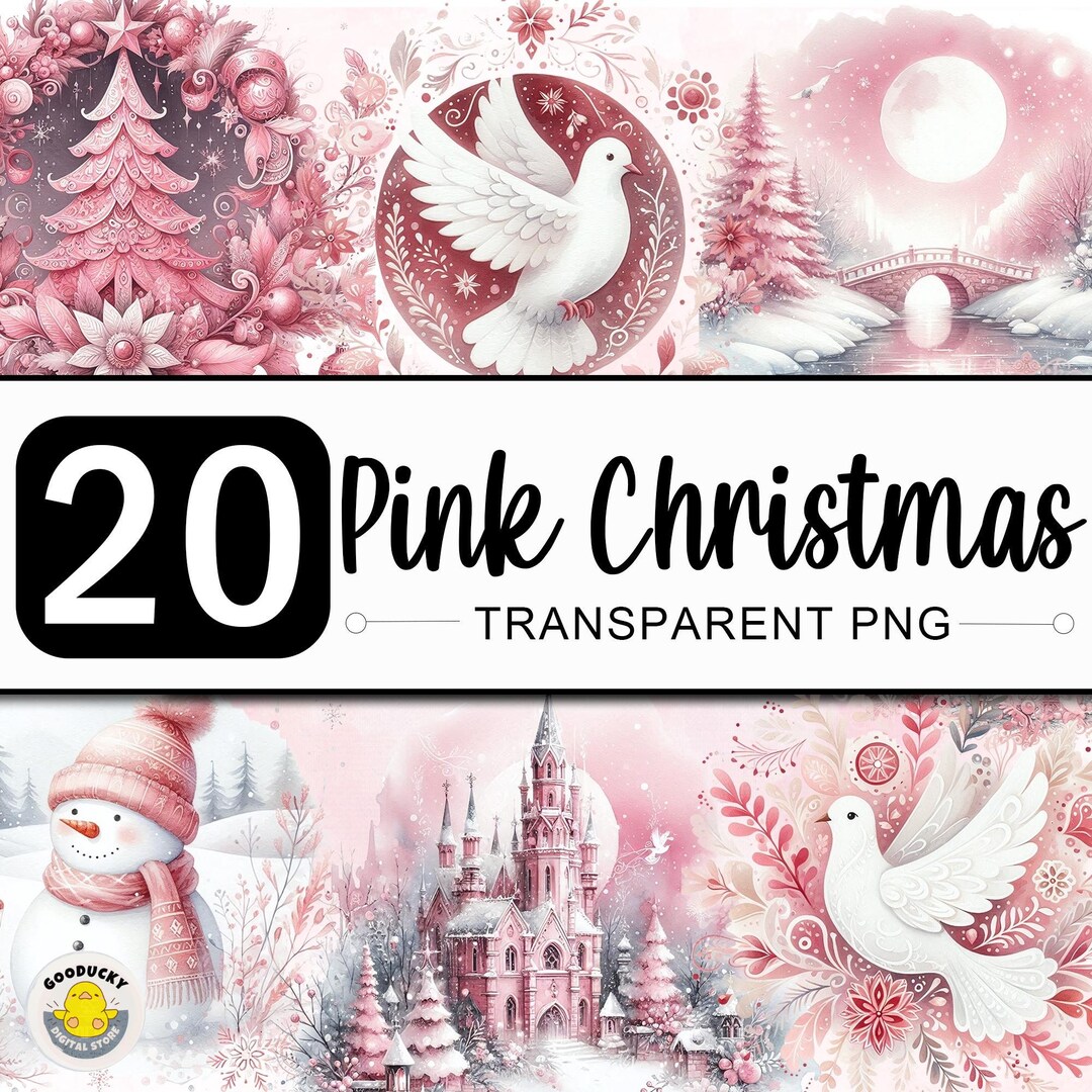 Watercolor Pink Christmas Clipart Bundle, 20 PNG Festive Christmas ...