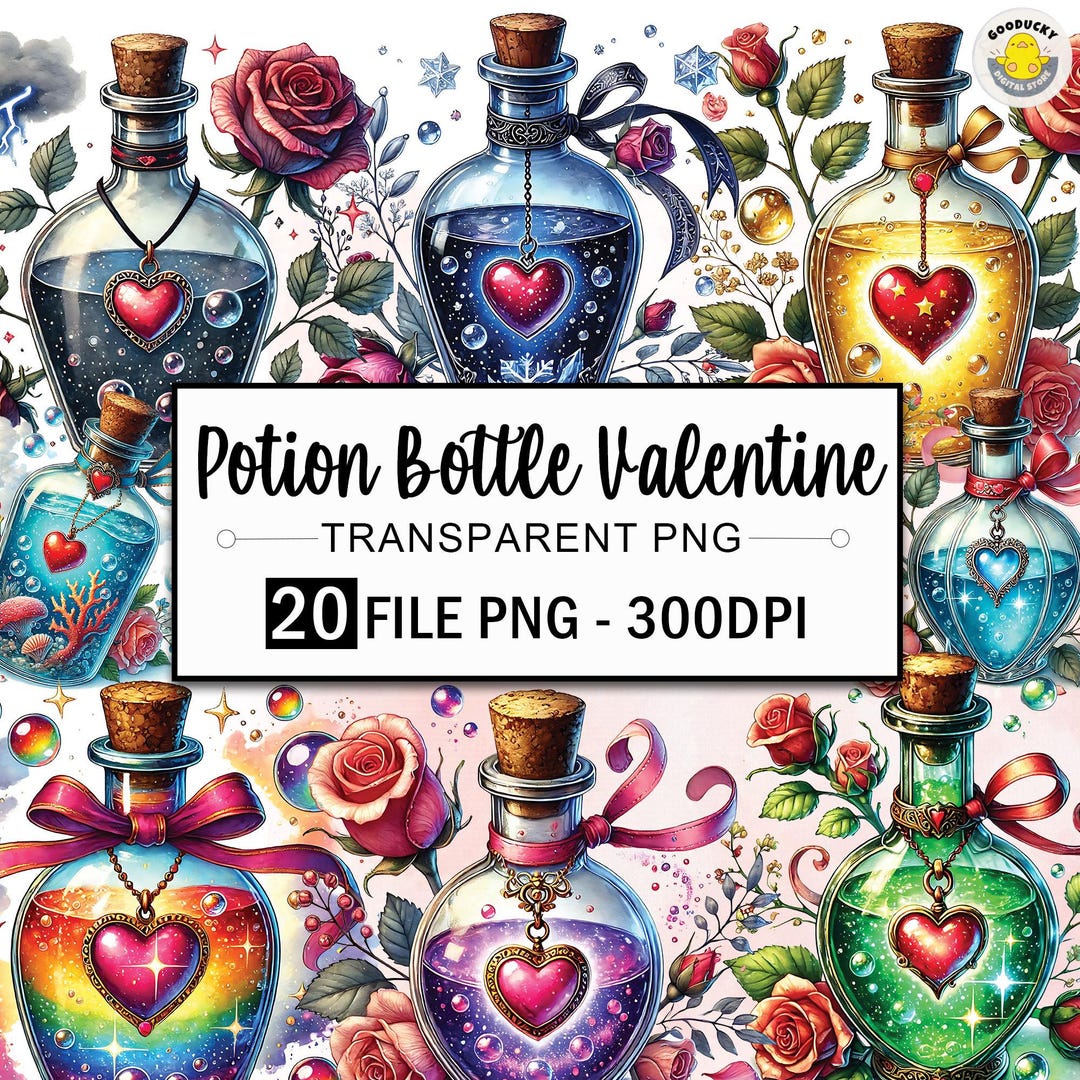 Watercolor Love Potion Bottle Clipart, 20 PNG Love Potion Bottle ...