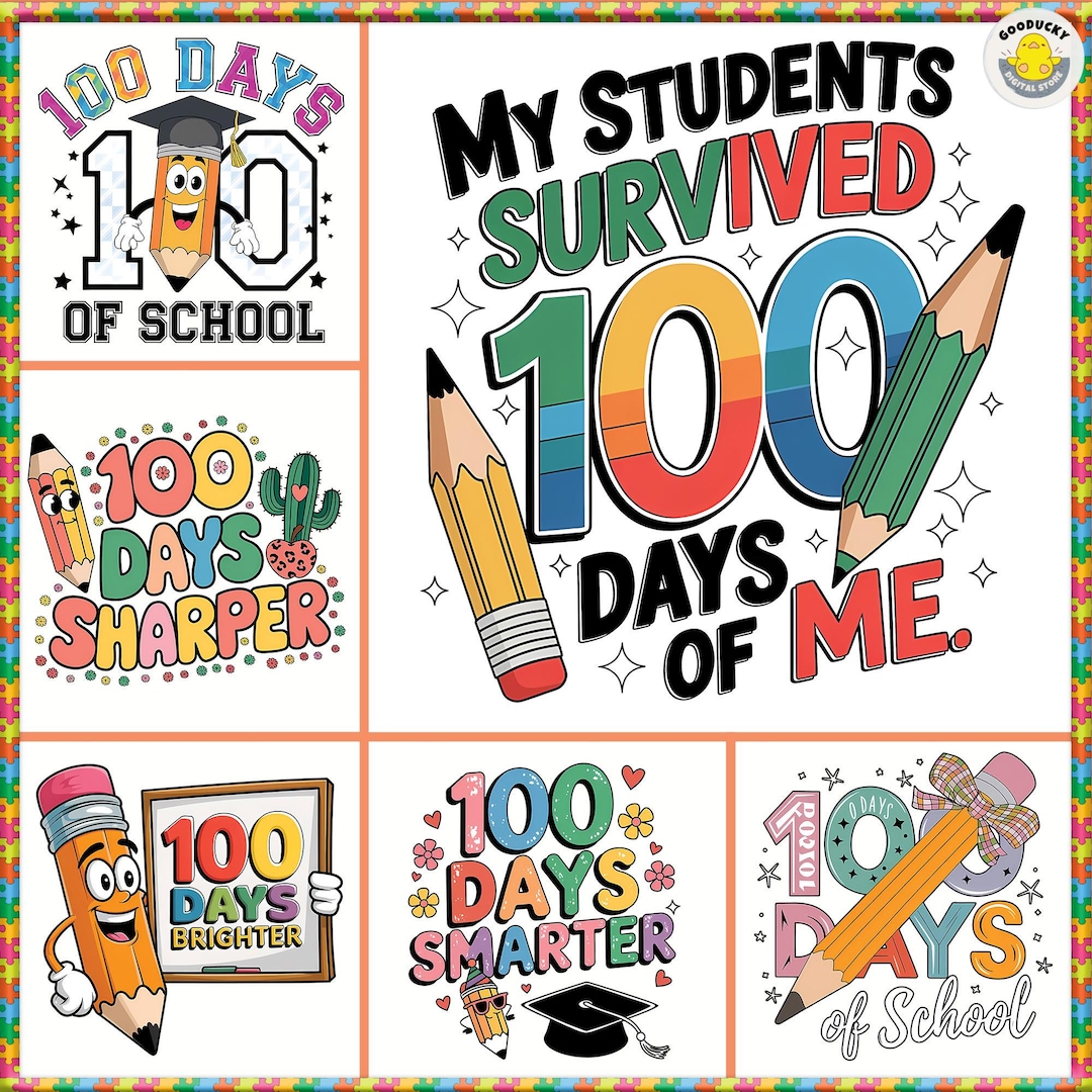 100 Days of School Pencil Clipart, 10 PNG Teacher 100 Days Clipart ...