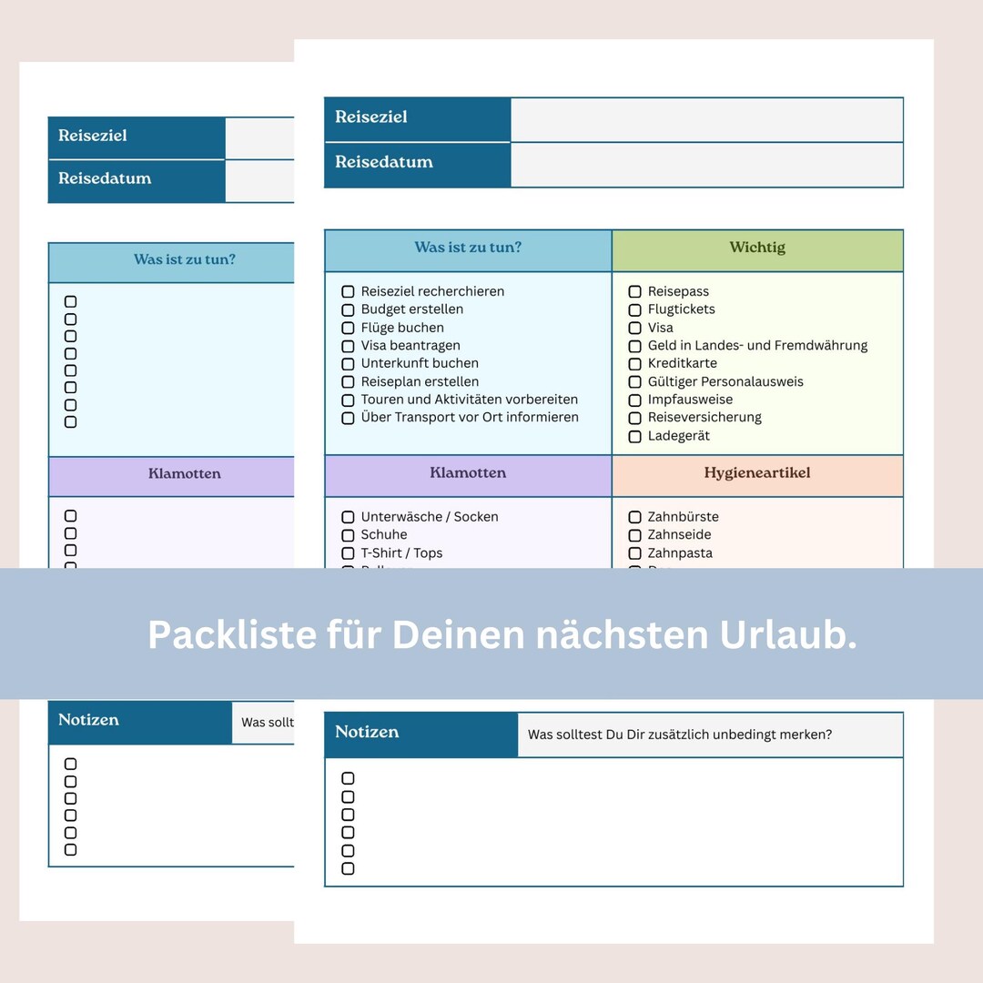 Checklist for Vacation & Travel to Print Packing List German Checklist ...