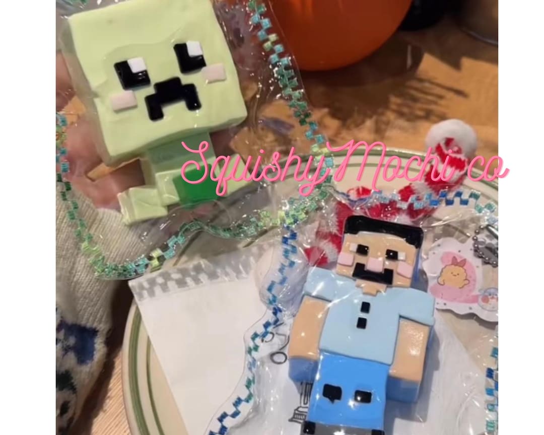 Minecraft-inspired Series Squishy – Green Creeper & Blue Character ...