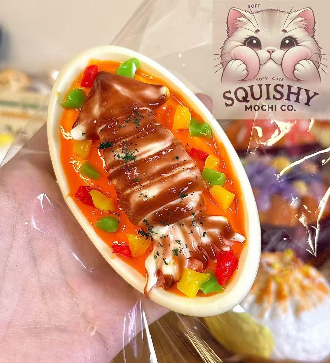 Realistic Squishy Sauced Grilled Squid – Plate Included, Soft ...