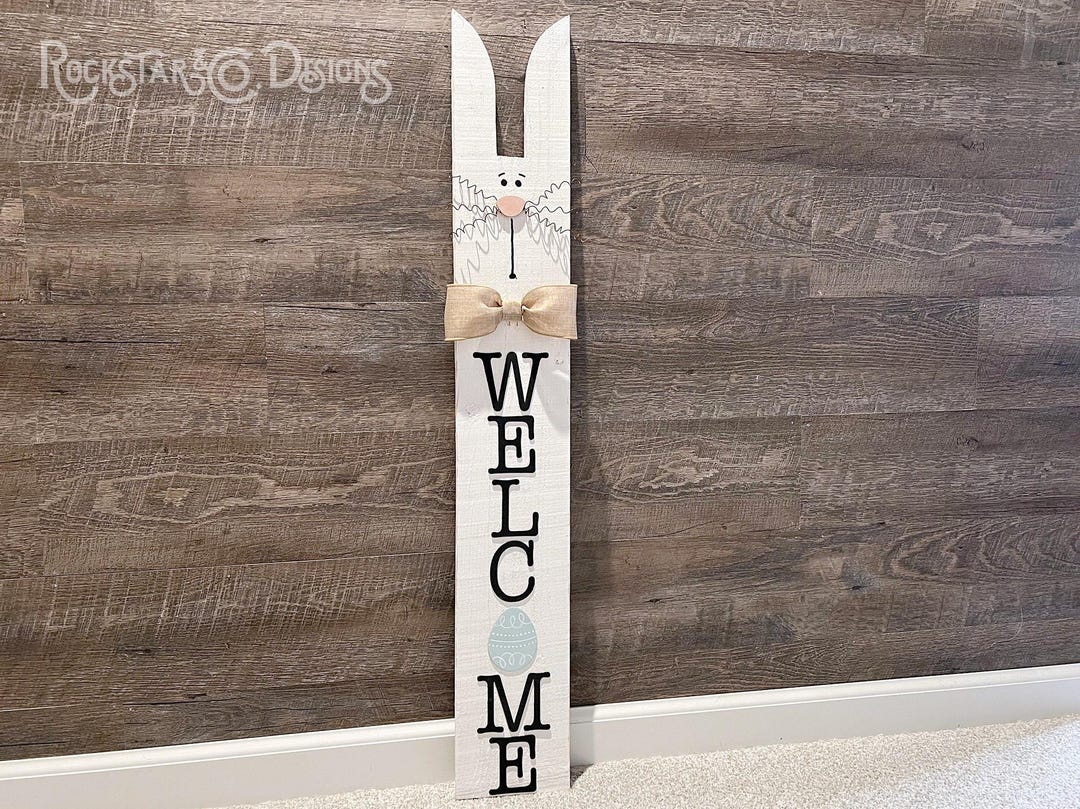 Hand-painted Welcome Bunny Plank: Farmhouse Easter Decor - Etsy