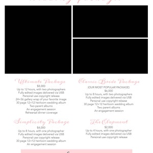 2 Price Sheets for Wedding Photographers or Videographers, Wedding ...