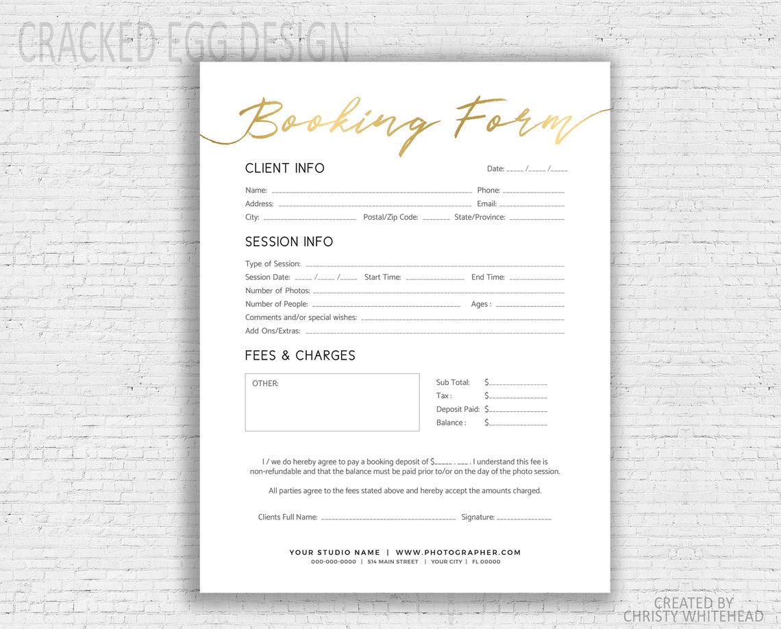 Client Booking Form for Photographers Ideal for Weddings - Etsy
