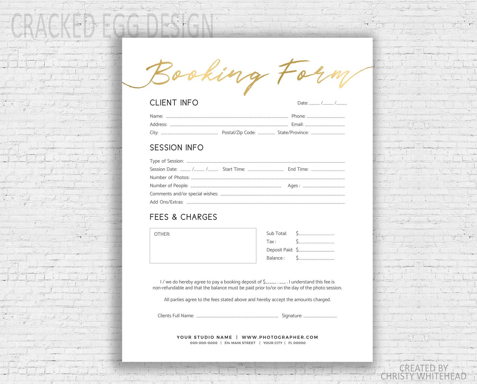Client Booking Form for Photographers Ideal for Weddings | Etsy