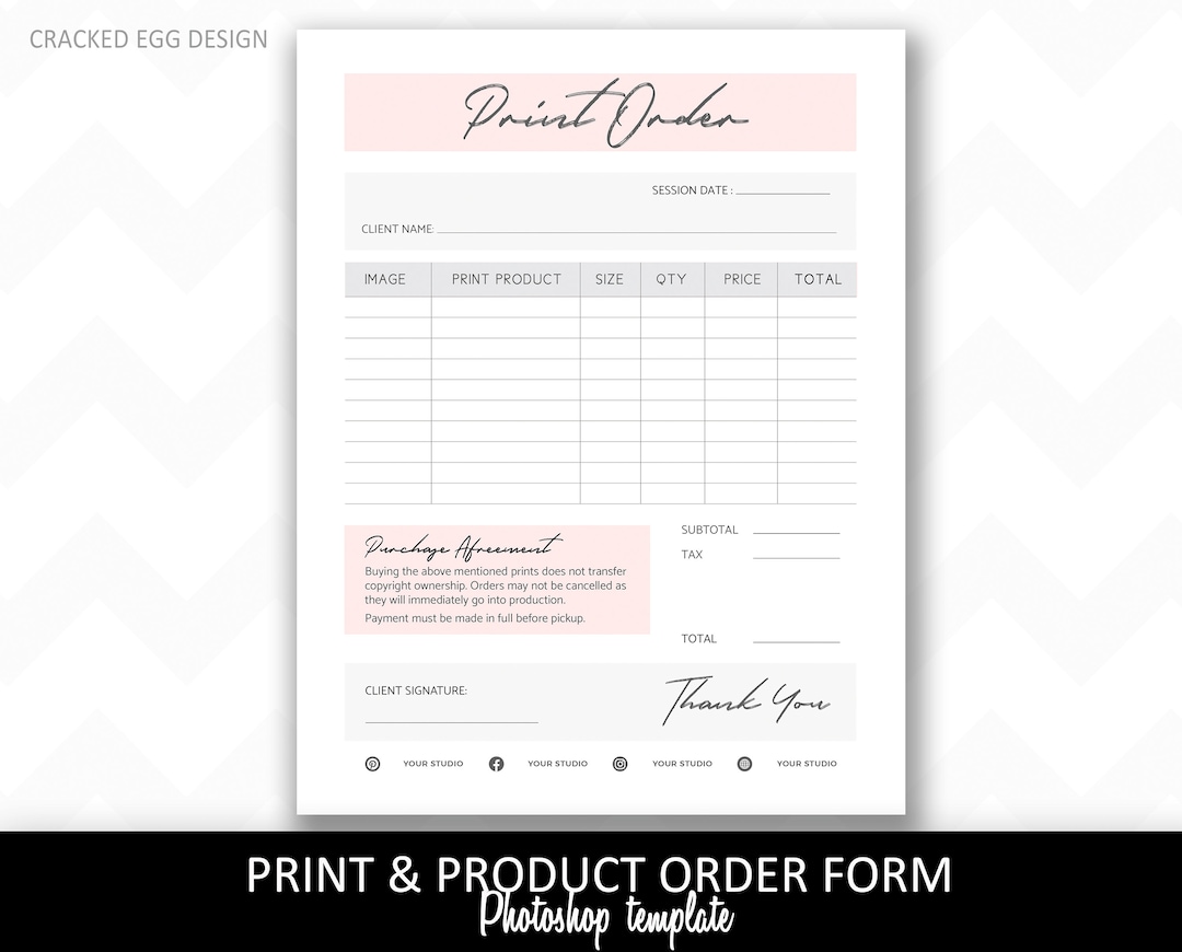 Pretty Pink Print Order Form: Photography Client Agreement (photoshop ...