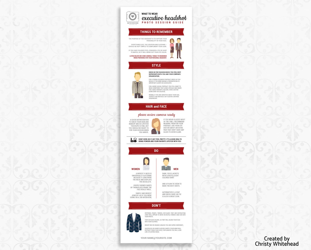 Headshot Template. What to Wear, Photographer Template, Photoshop ...