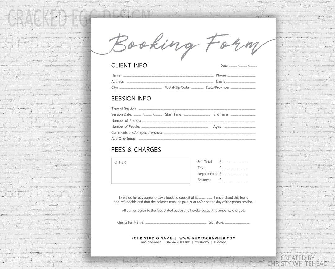 Photographer Booking Form Template: Cursive, Grey (photoshop Template ...