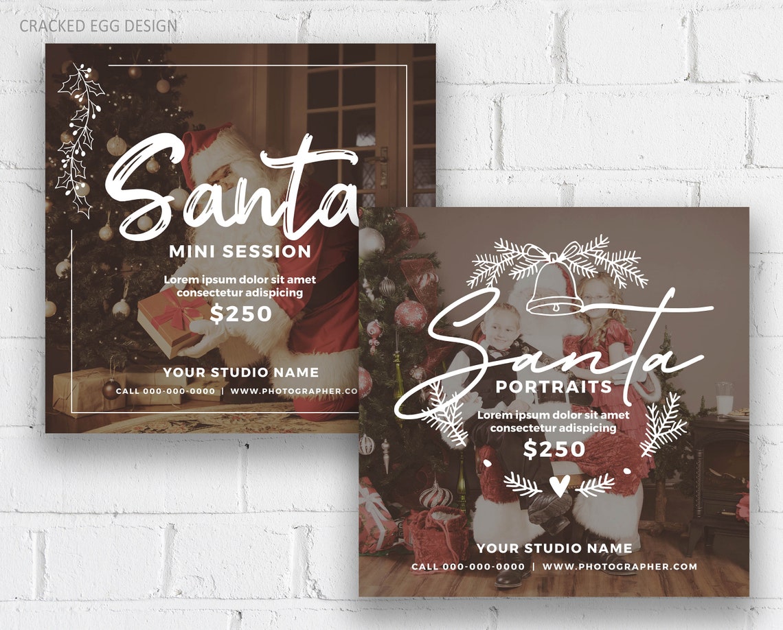 Santa Mini Session Template, Instagram Ad, Square Template, Overlay ...