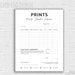 Print Order Template, for Photographers, Photography Invoice, Order ...