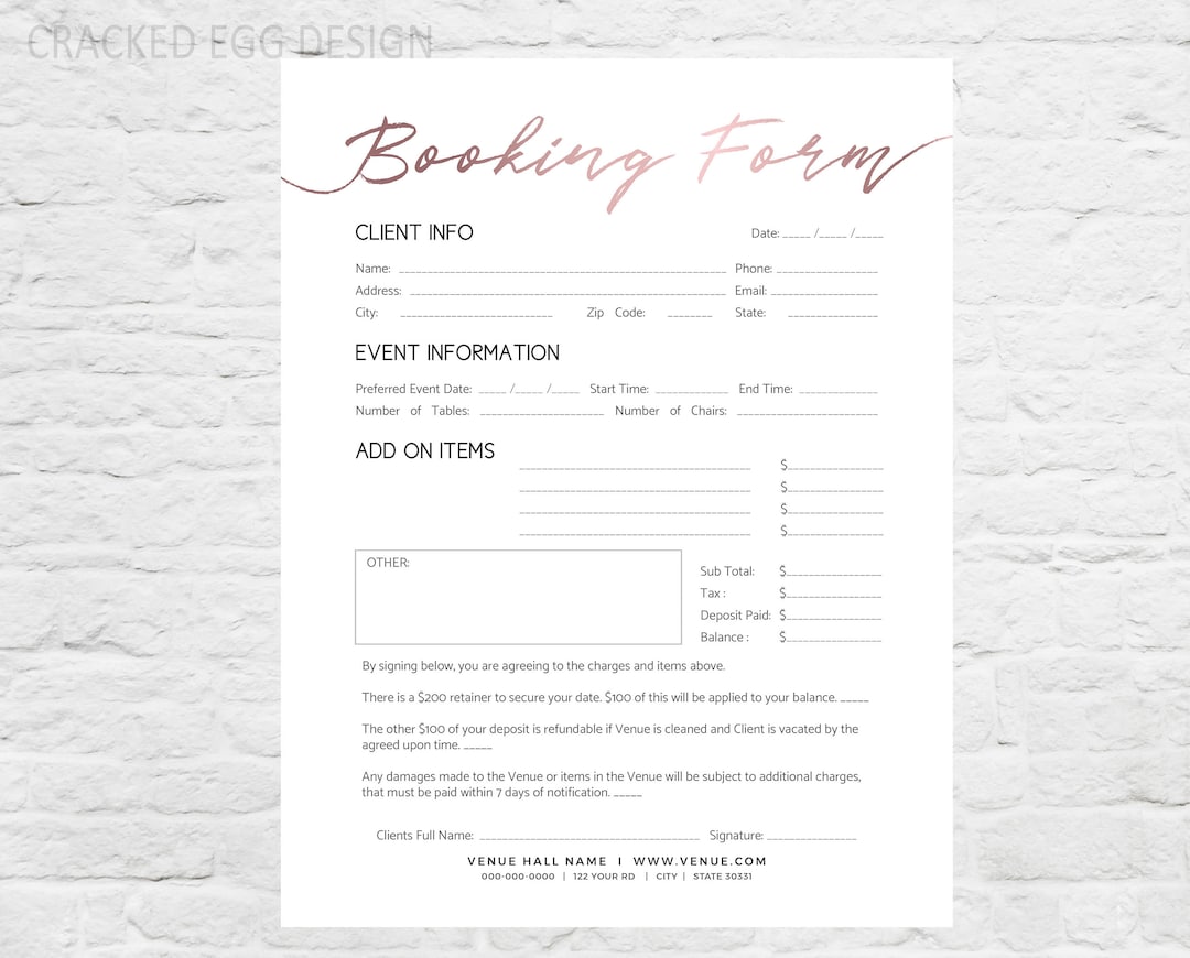 Wedding Venue, Booking Form, Professional Form, Photoshop Template ...