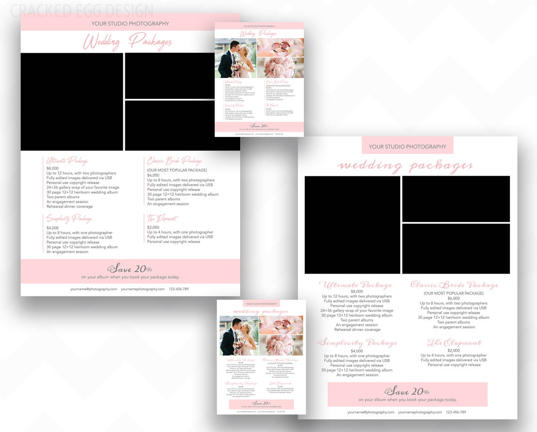 2 Price Sheets for Wedding Photographers or Videographers, Wedding ...