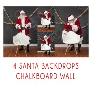 Santa Backdrop, Digital Background, Chalkboard Wall, White Chair ...