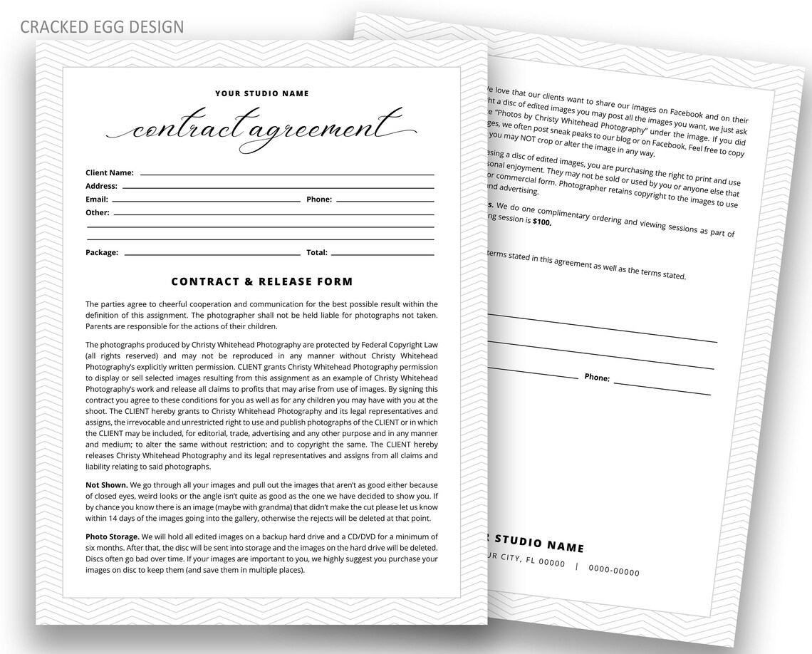 Portrait Session Contract Model Release Release Form - Etsy