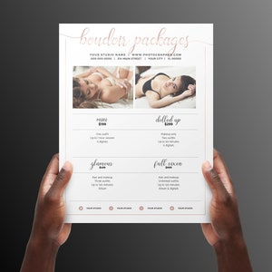Boudoir Pricing Sheet, Rose Gold Accents, Clean Lines, Four Packages, Boudie, Pin Up, Glamour ...