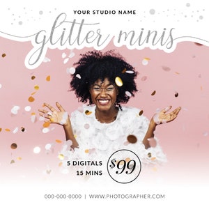 Glitter Mini Session Photoshop Template FREE FONTS Instagram | Etsy