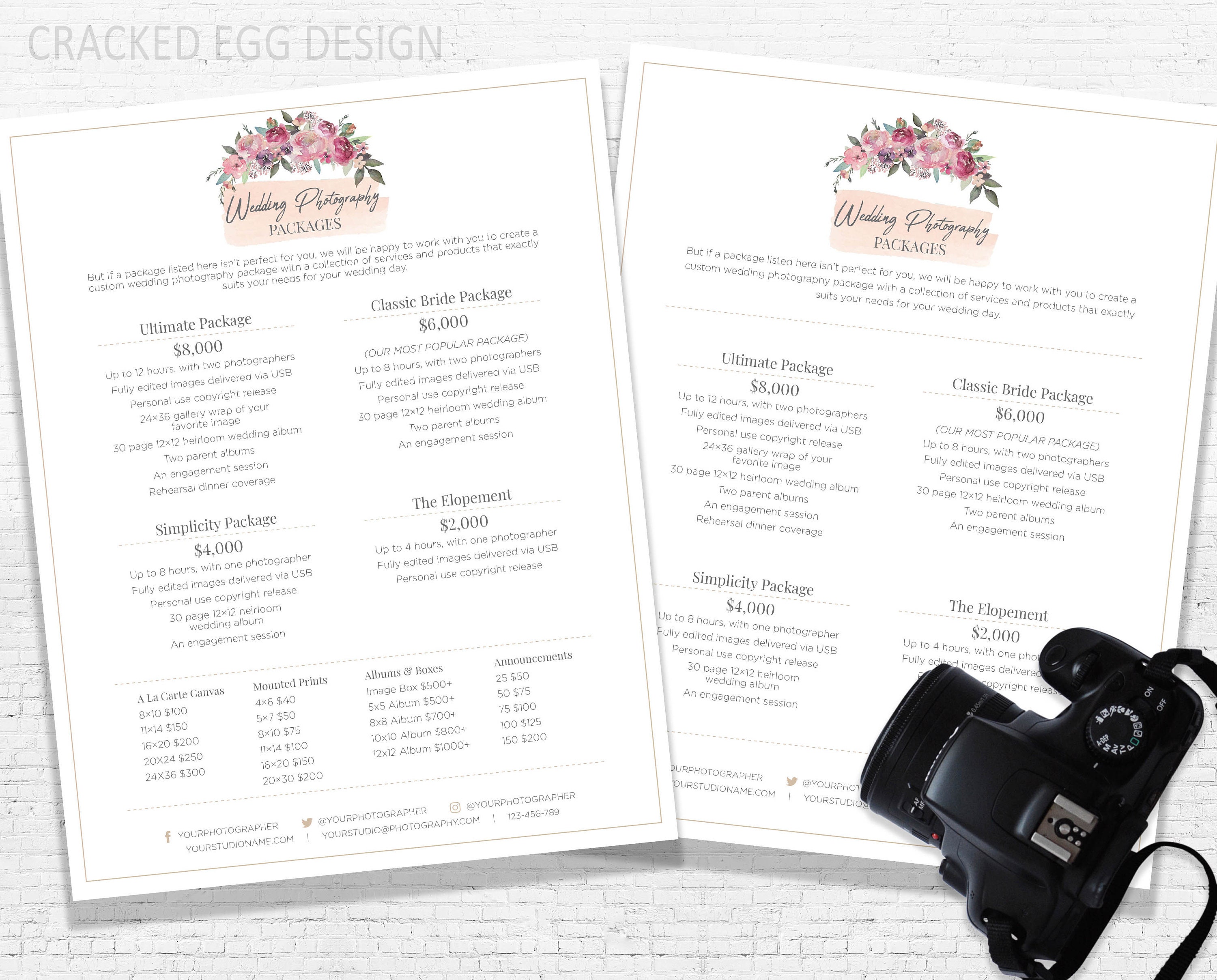 Pricing Sheet Wedding Photography Photography Packages | Etsy