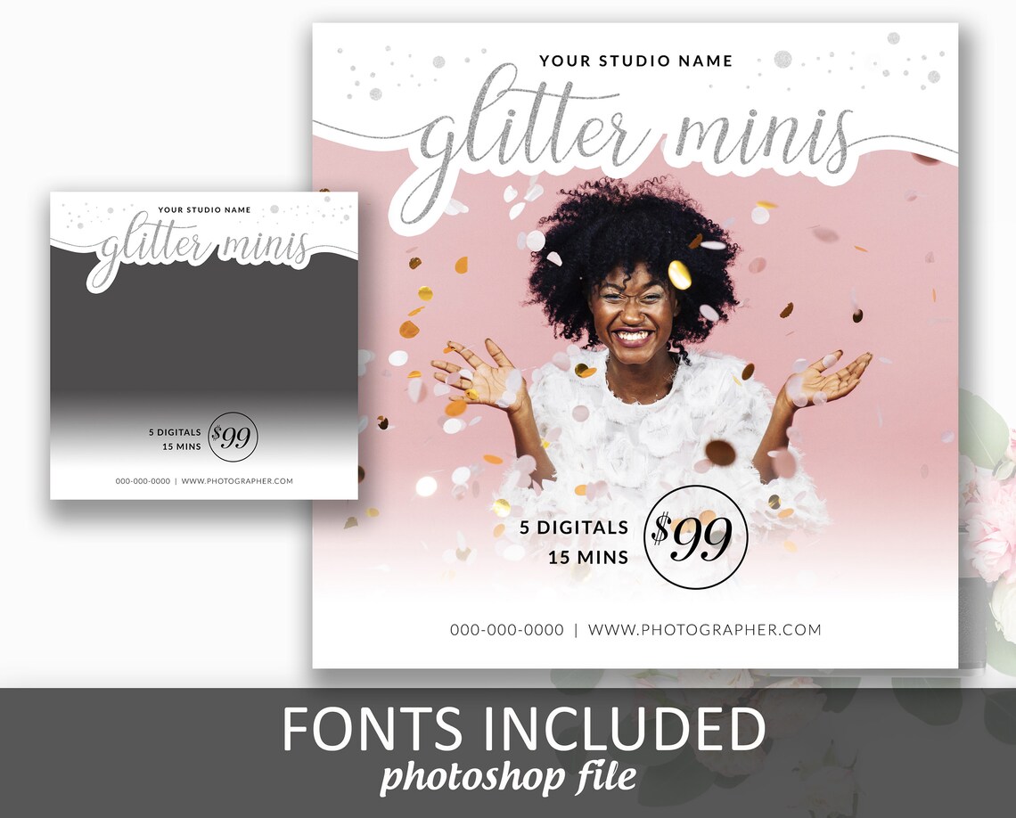 Glitter Mini Session Photoshop Template FREE FONTS Instagram | Etsy