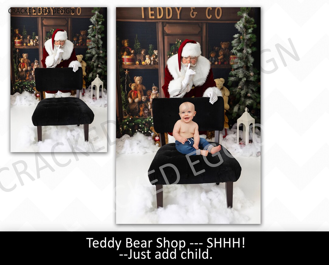 Santa Teddy Bear Shop Christmas Background, Add Child, Shhhhhh ...