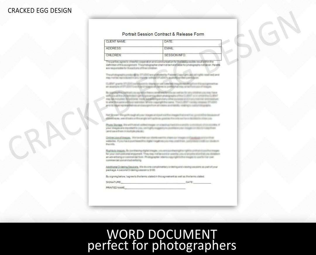 Portrait Photography Contract Template: Model Release Form (WORD) - Etsy