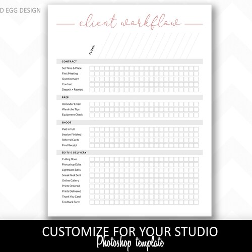 Client Workflow Chart for Photographers Keep Track of Your - Etsy