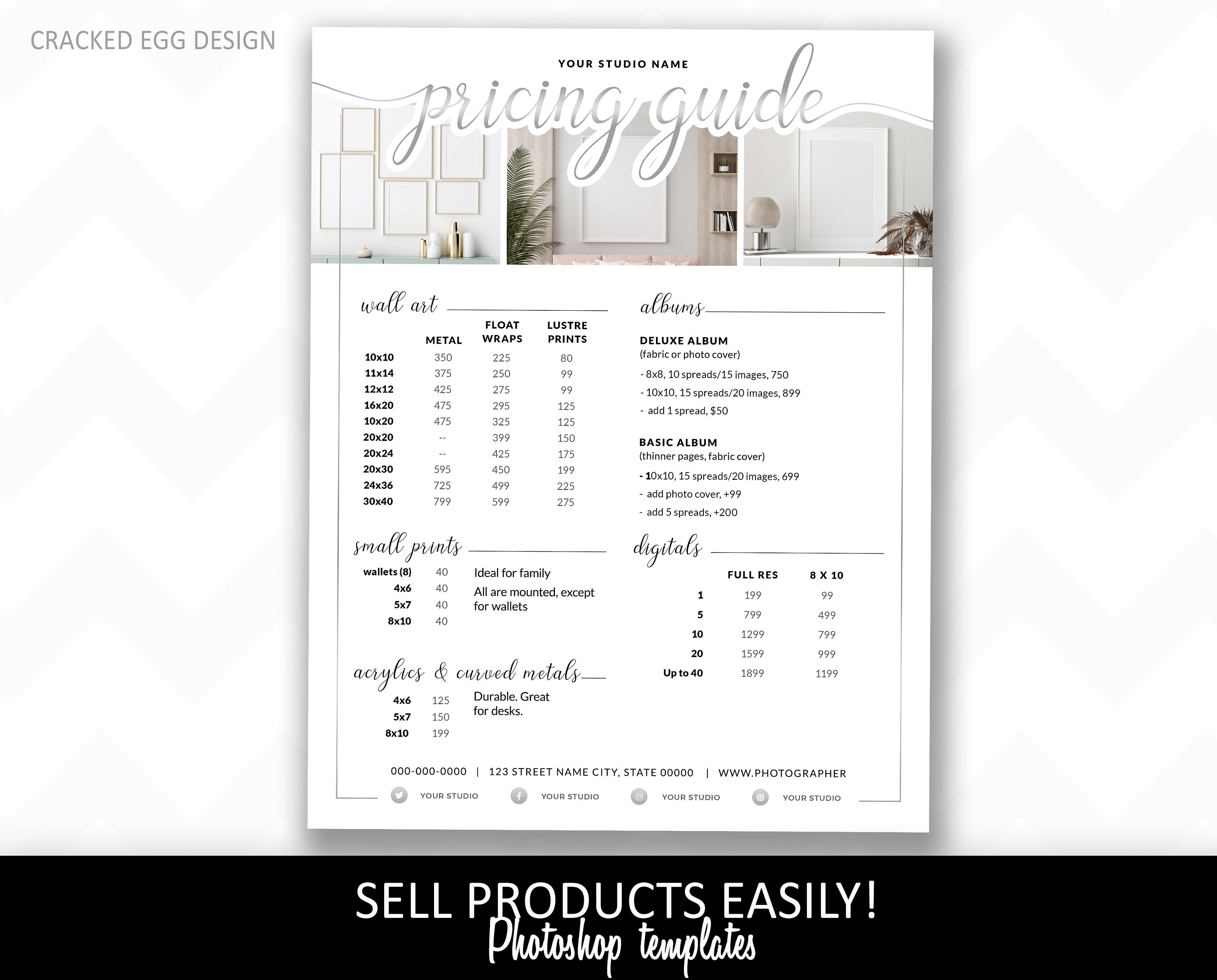 Product Pricing Silver Cursive Price Guide for Photographers - Etsy UK