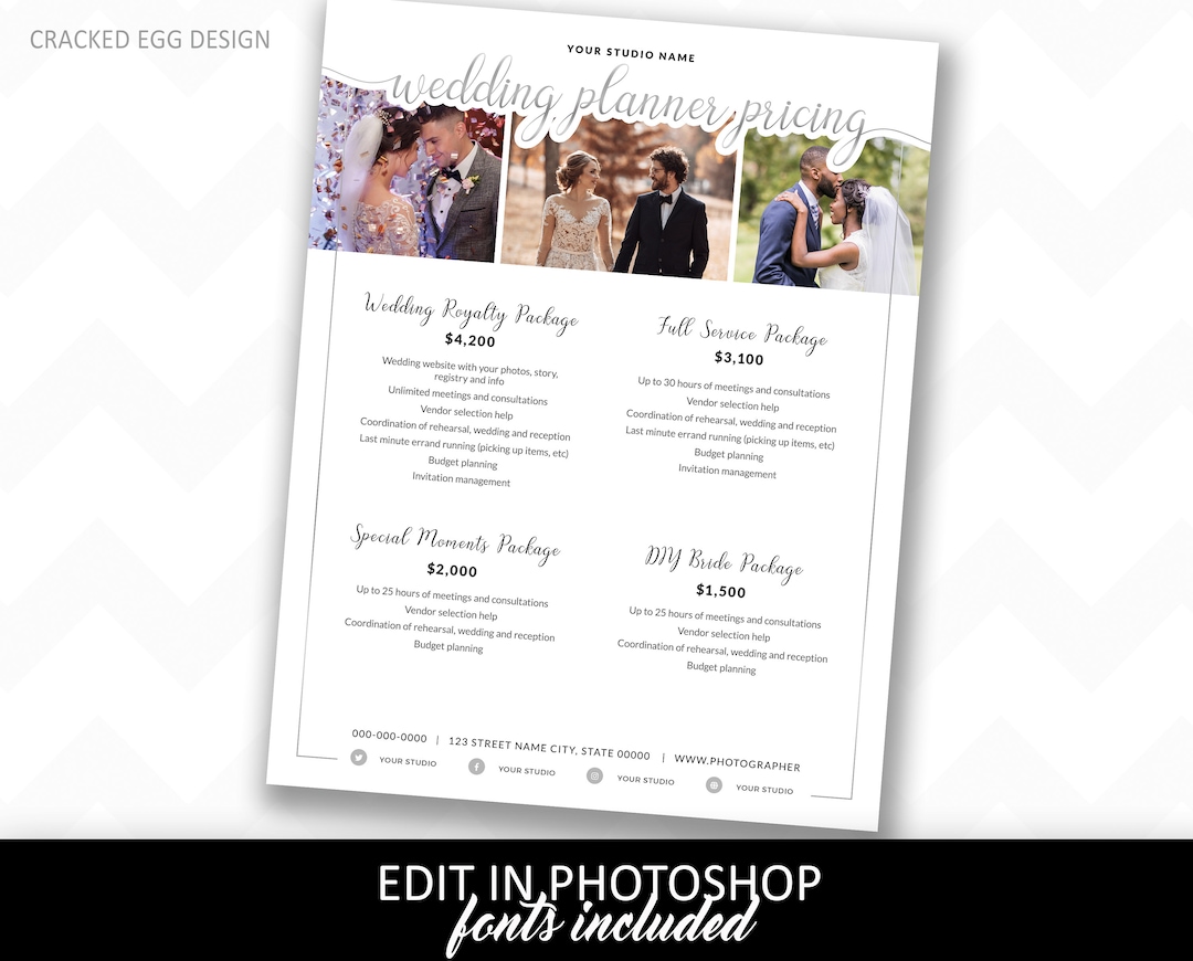 Pricing Template for Wedding Planners, Event Designers, Price Guide ...