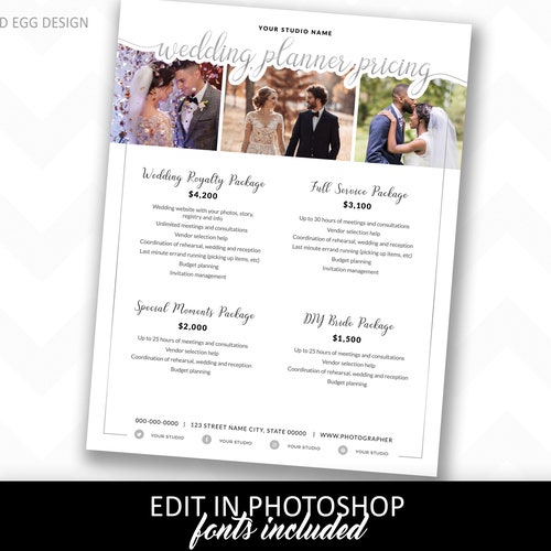 Wedding Planner Price List Template Event Coordinator Pricing Etsy 