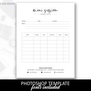 Mini Session Sign up Sheet Template for Photographers Edit in | Etsy