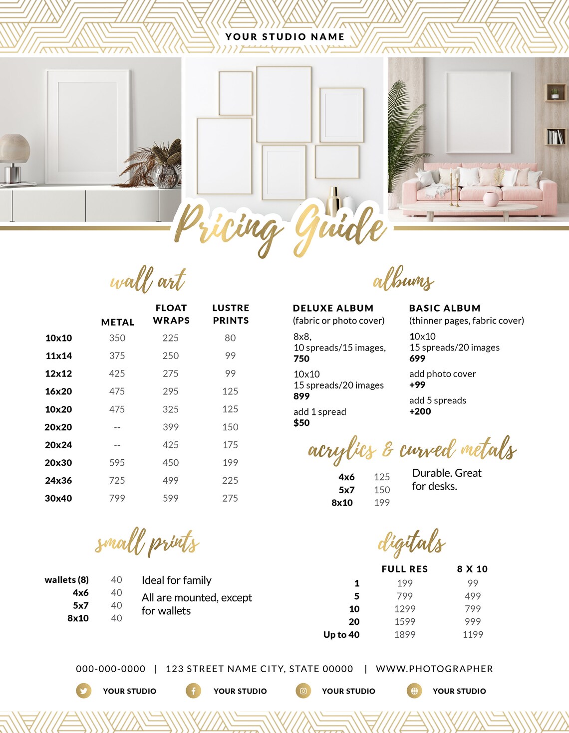 Product pricing guide template for photographers sell wall | Etsy