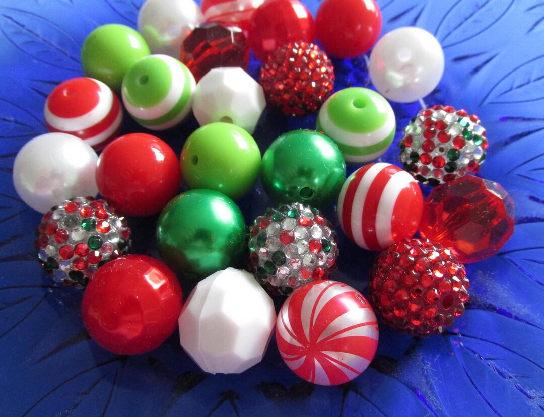 Christmas Bead Mix, Chunky Holiday Beads, 20mm Beads, Acryllic Beads ...