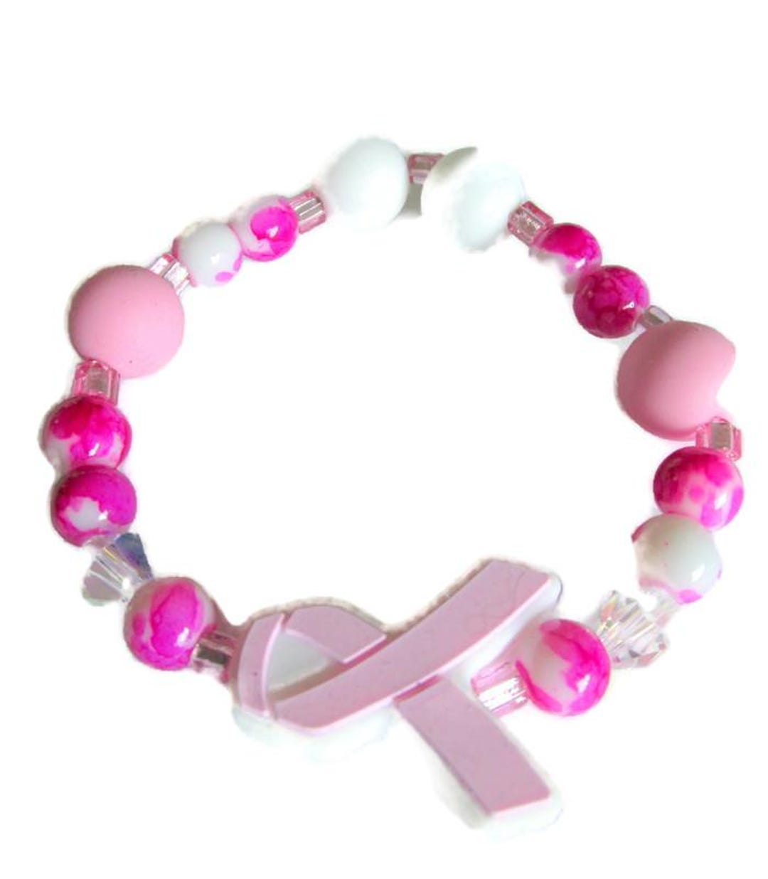 Pink Ribbon Bracelet, Breast Cancer Beaded Bracelet, Cancer Awareness ...