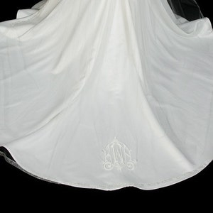 Monogrammed Veil, Cathedral Length Bridal Veil With Organza Ribbon Edge ...