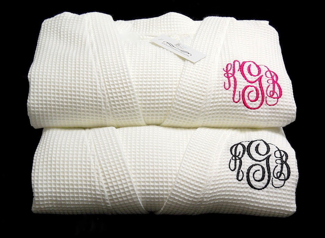 Monogram Robe Personalized Cotton Waffle Weave Couples Bathrobes ...