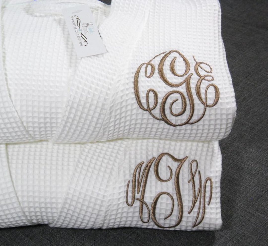 Monogrammed Waffle Weave Robes, Cotton Anniversary Gift, Set of 2 - Etsy