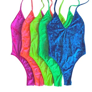 Sugarpuss HIGHCUT VELVET BODYSUIT, Turquoise Crushed Velvet Halter ...