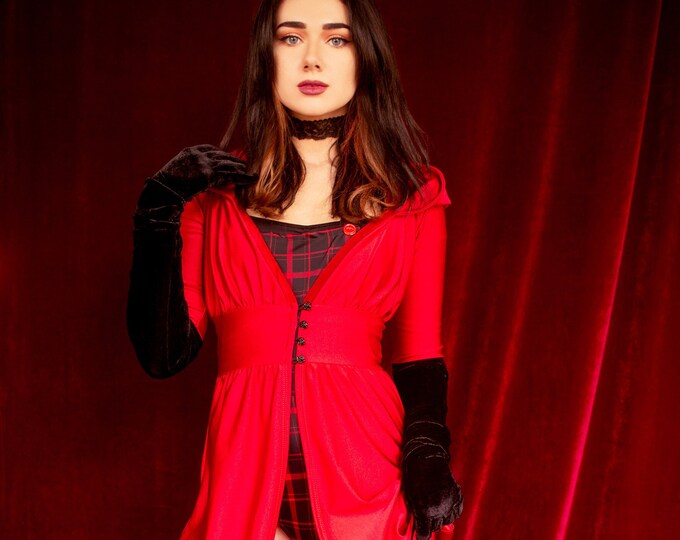 Sugarpuss RED RIDING HOOD Robe, Red Lycra Red Robe With Hood, Pin-up ...
