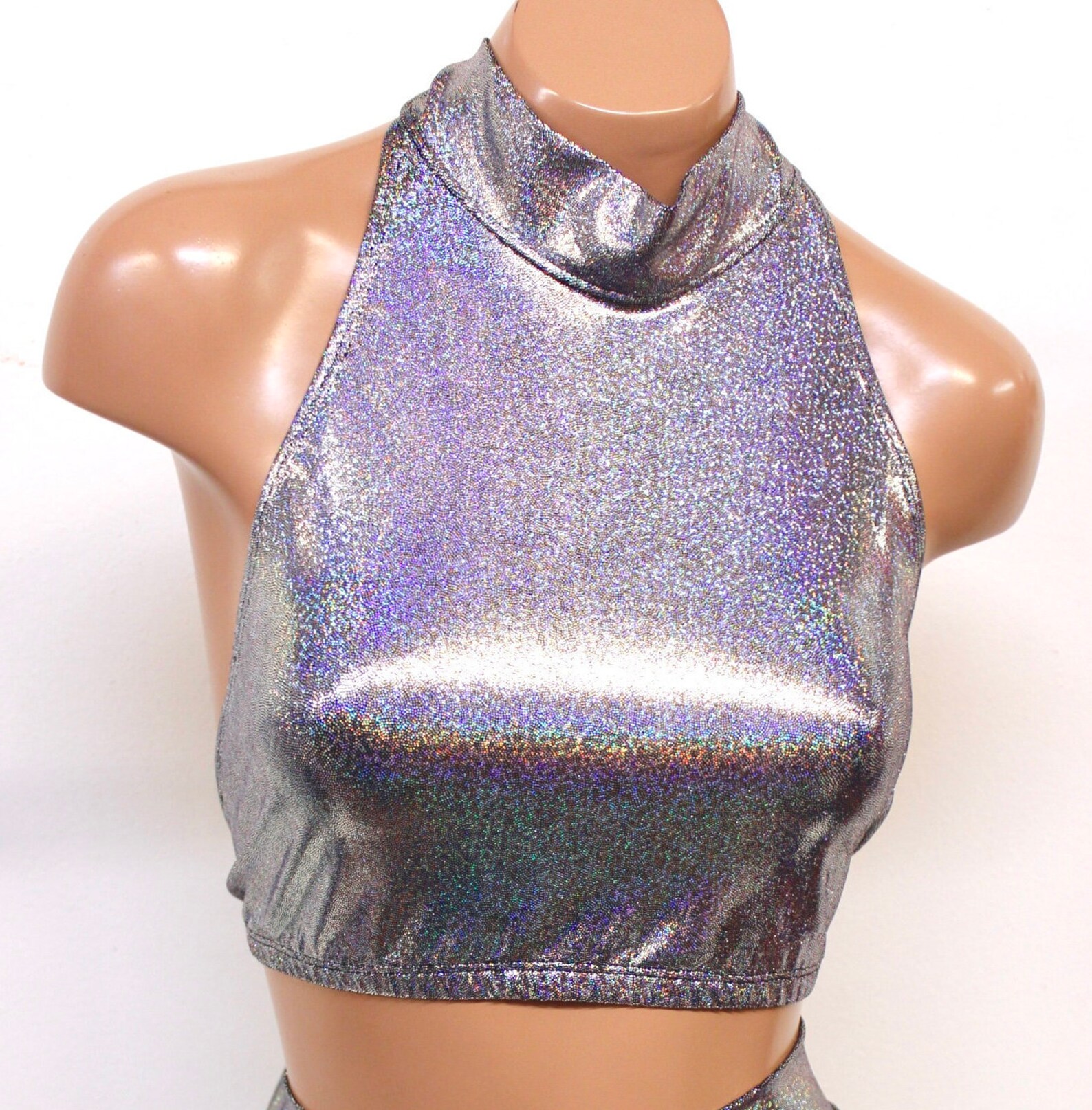 Sugarpuss HIGHNECK HOLOGRAM HALTER Top Silver Hologram Crop | Etsy