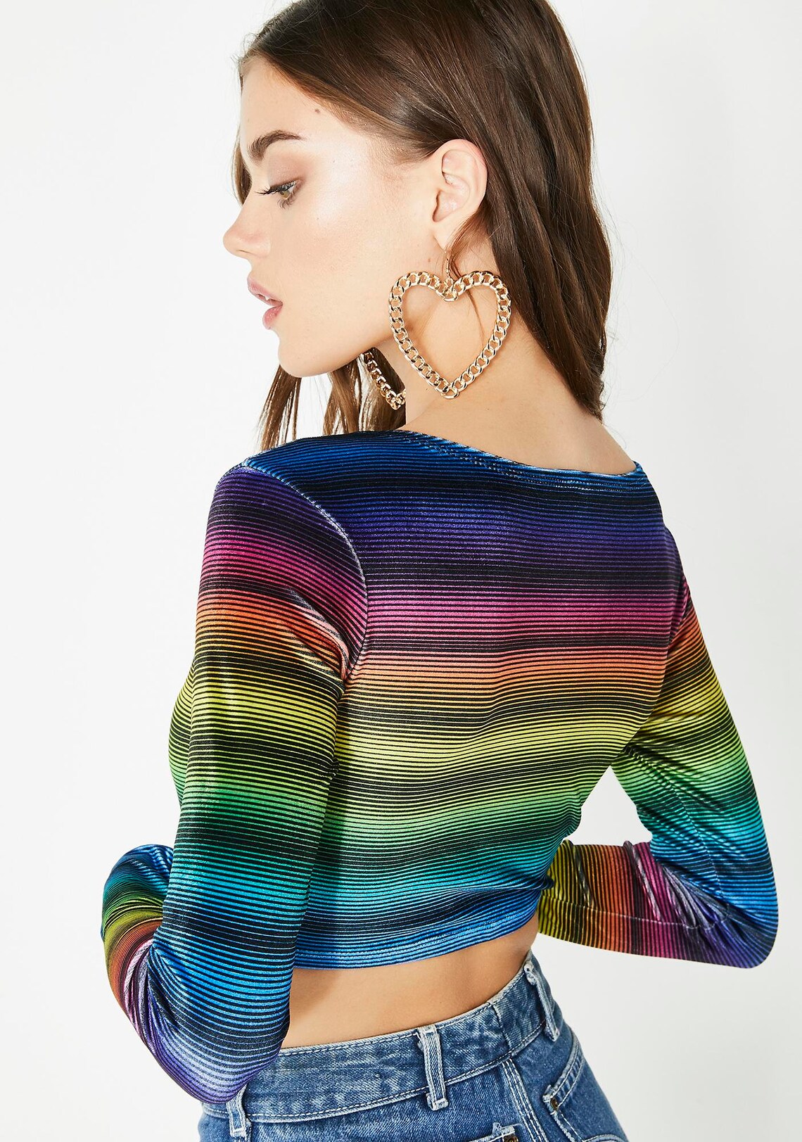 Sugarpuss RAINBOW STRIPE VELVET Crop Top, Scoopneck Crop Top, Rainbow ...