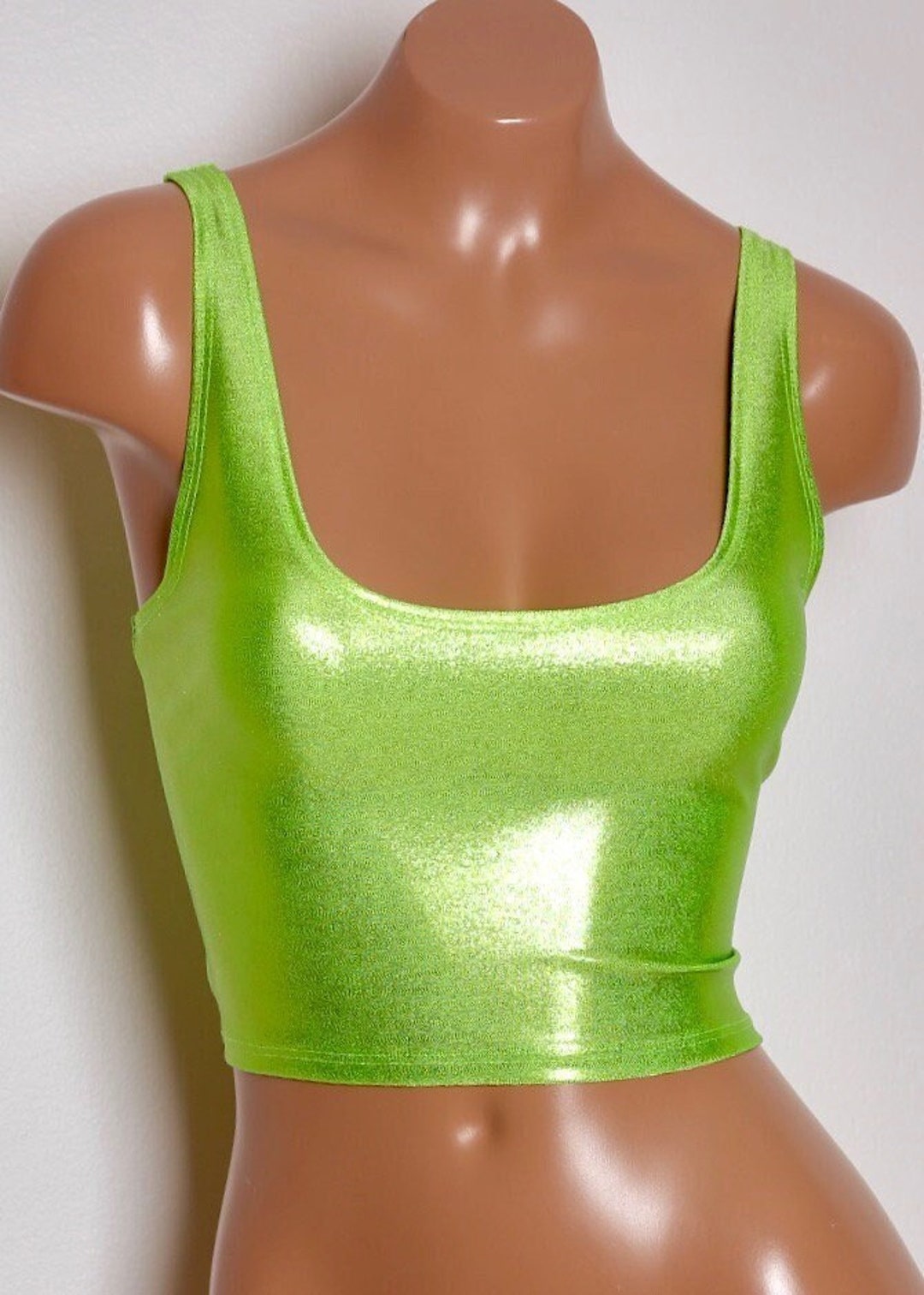 Sugarpuss HOLOGRAM CROP TANK, Lime Green Metallic Crop Top, Cosplay ...