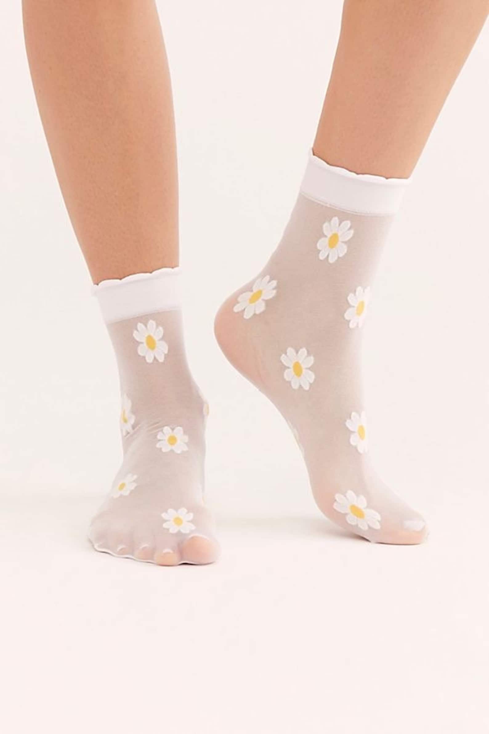 SHEER DAISY SOCKS Sheer Flower Ankle Socks Spring Mesh - Etsy Israel