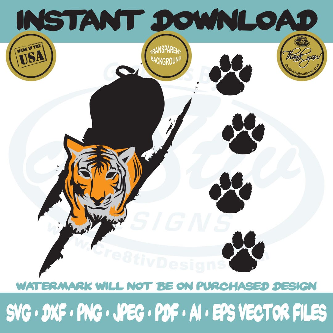 Tiger Digital Download for SVG, Dxf, Png, PDF, AI and Eps Vector Files ...
