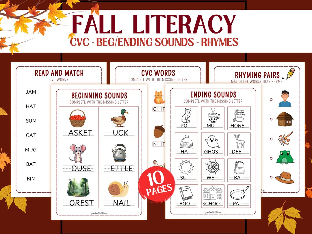Fall Phonics Worksheets – Beginning and Ending Sounds, Rhyming (PDF ...