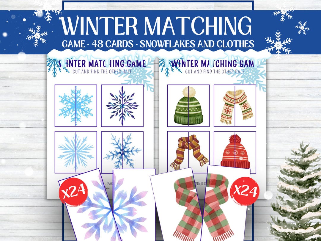 Winter Matching Game | Snowflakes + Winter Clothes | 48 Cards ...