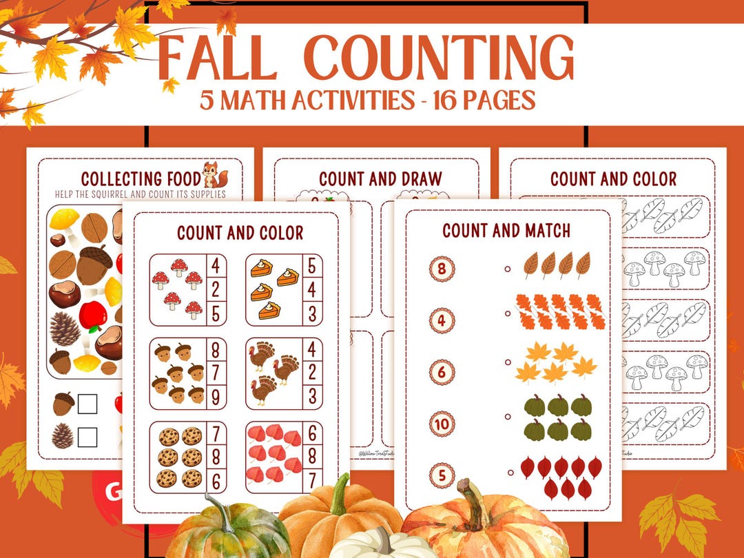 Fall Counting Worksheets – Math Activities for Preschool & Grade 1 (PDF ...