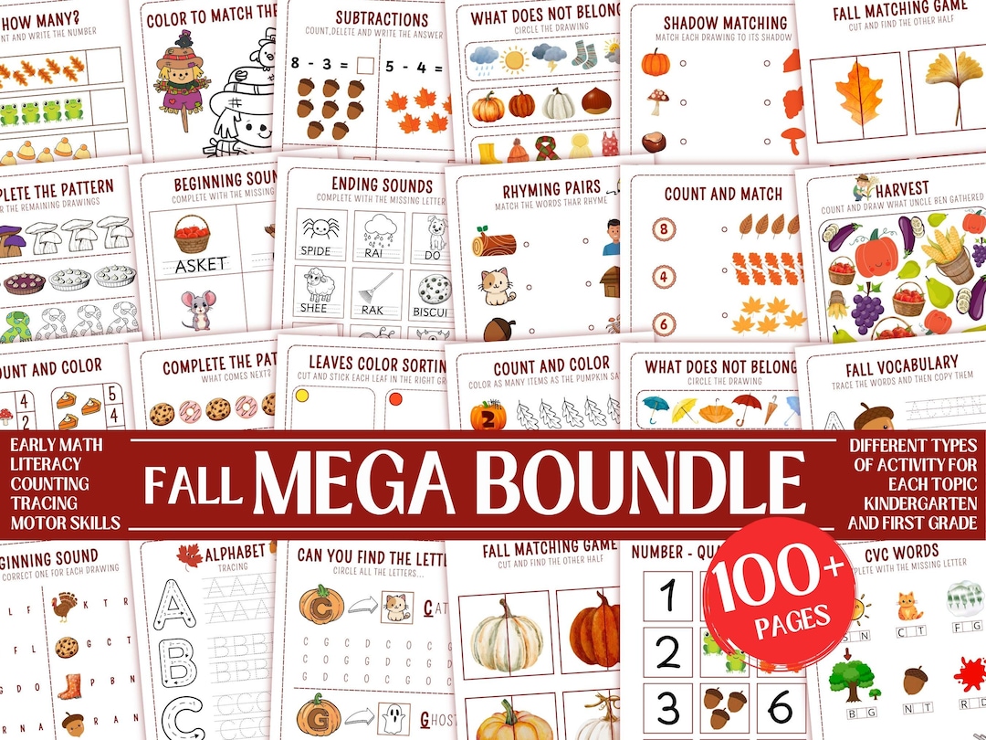 Fall Activity Pack – 100+ Pages, Preschool & 1st Grade (PDF) - Literacy ...
