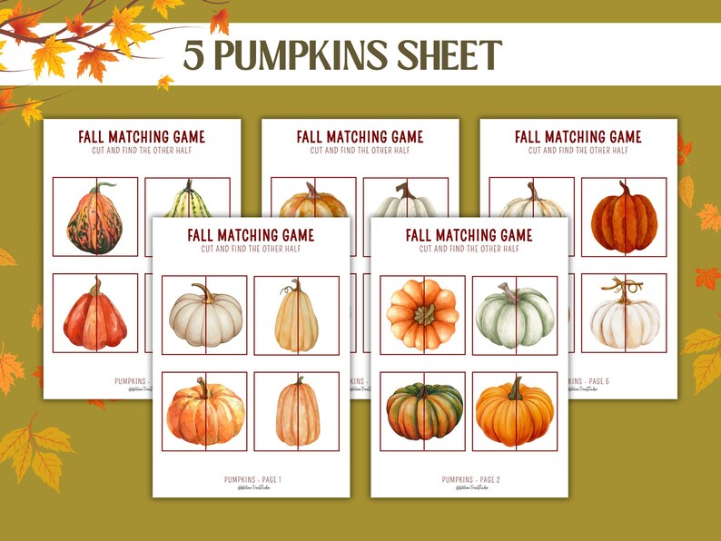 Fall Matching Game – Pumpkin & Leaf Cards (PDF Pattern) - Etsy